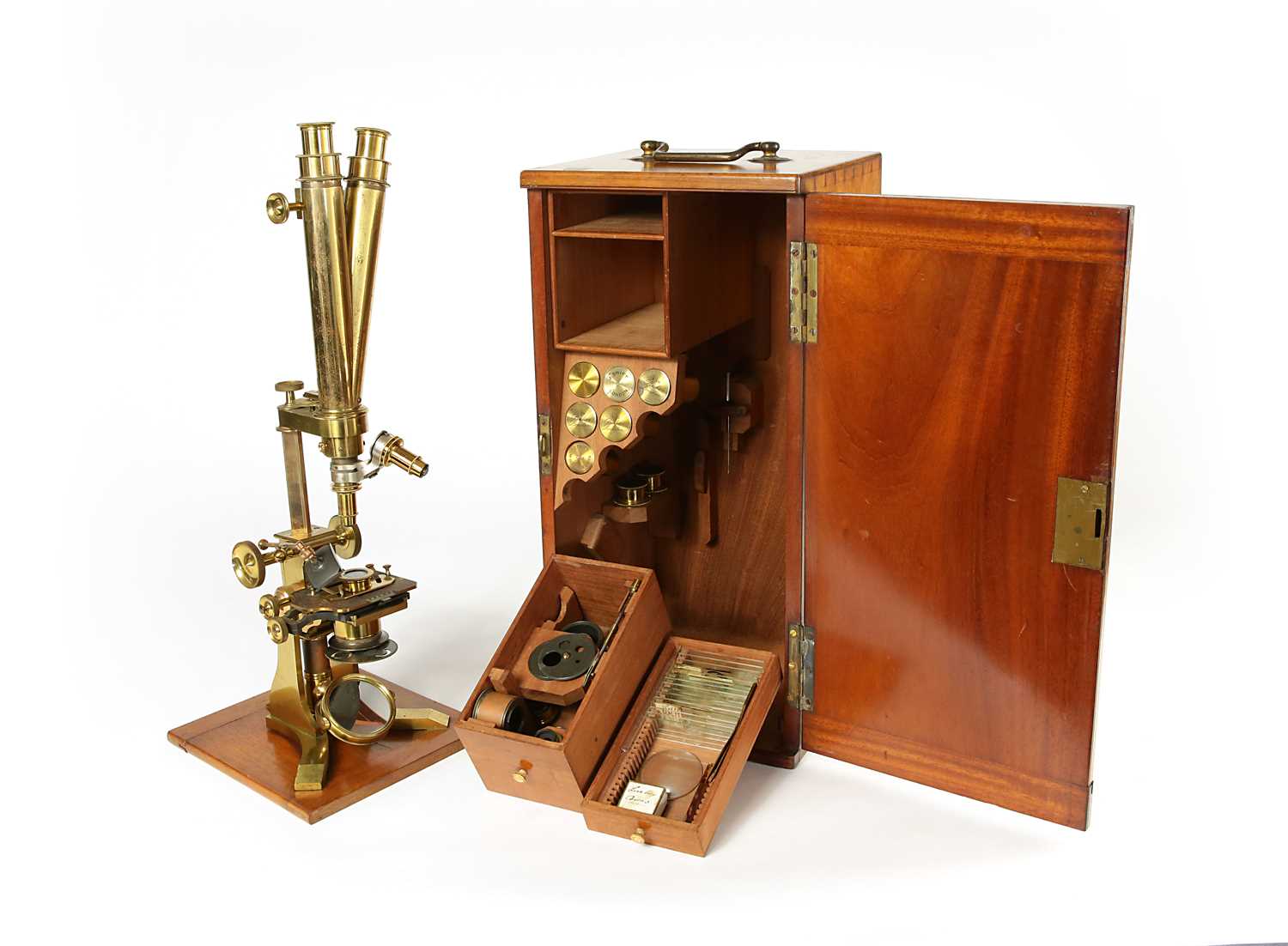 Lot 61 - A Charles Baker Brass Binocular Microscope,
